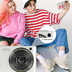 Digital Camera 18mp 2.7 Inch LCD Screen 8X Digital Zoom Fhd 1080p Digital Camera Small Camera Students Boys Girls Gift Support Connecting to Computer for Printing (White)