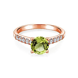 Gem Stone King 1.85 Ct Round Green Peridot White Created Sapphire 10K Rose Gold Ring (Size 7)