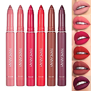 KIMIEYE 6pcs Lip Liner Pencil Set, Superstay Retractable Lip Crayon, Long Lasting Waterproof Nude to Red Velvety Matte Finish Lipstick Lip Makeup Set for Women, Include Built-Sharpener (SET B)