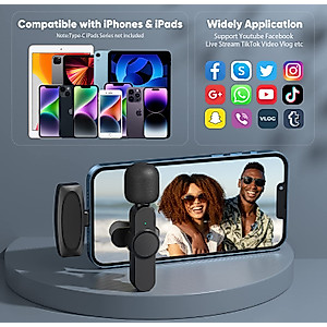 Wireless Lavalier Microphone for iPhone iPad, 2 Pack Mini Wireless Clip-on Microphones Lapel Mics Plug-Play Crystal Clear Sound Quality for Recording, Live Streaming, YouTube, Facebook, TikTok