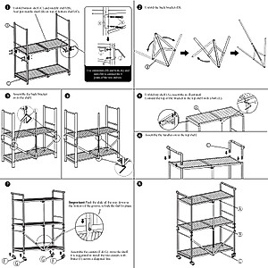 3 Tier Rolling Utility Cart - Metal Folding Cart with Wheels, Collapsible Service Cart Storage Shelf Rack for Kitchen, Office, Garage, Plant, Outdoor cart