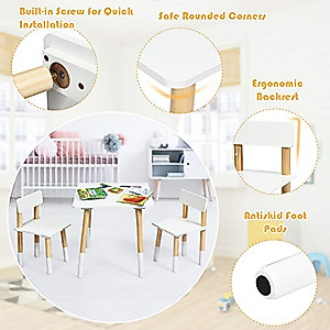 Costzon Kids Table and Chair Set, Wooden Table Furniture for Toddler Drawing Reading Arts Crafts Snack Time, Boys & Girls Gift for Playroom School Home, 3 Piece Children Activity Table Set (White)