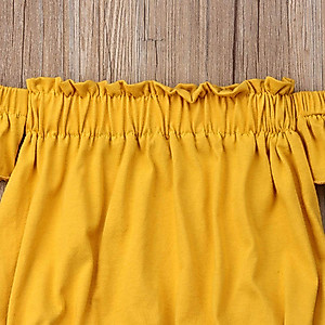 Toddler Baby Girl Clothes Off Shoulder Tube Top Shirt Bell Bottom Jeans Pants Summer Outfits (Yellow top, 4-5T)