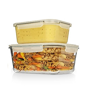 Large Glass Food Storage Containers 4 Pc (2700ML/ 91 Oz & 1520ML/ 51 Oz) Airtight Glass Storage Containers, Leak Proof BPA Free Food Storage Containers Glass (2 Lids 2 Containers) Oven to Freezer Safe