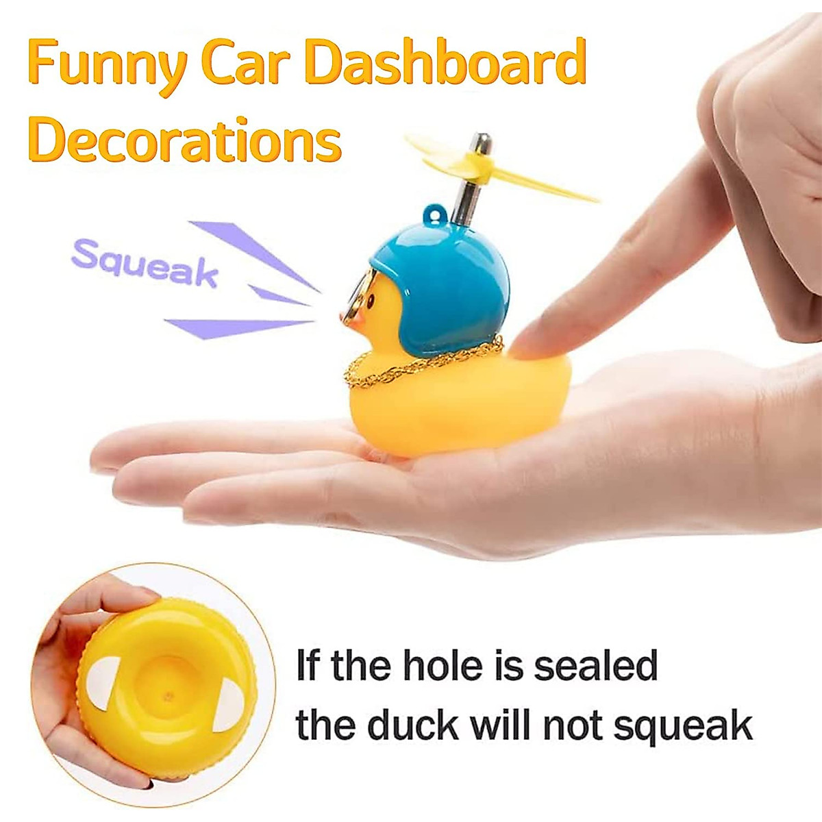 wonuu Rubber Duck Car Ornaments Yellow Duck Car Dashboard Decorations with Propeller Helmet Swim Ring Necklace and Sunglasses, Blue