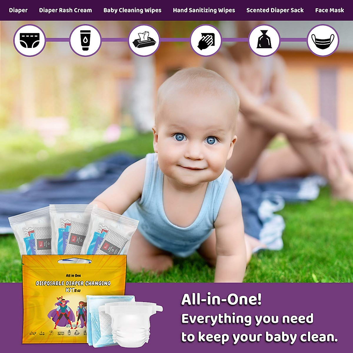 Disposable Diaper Changing Kit to Go | Contains 3 Individual Packs | Perfect for Travel | Portable Baby Changing Essentials Must Haves (4)