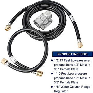 Lemfema 10 Feet Natural Gas Hose Conversion Kit for Grill, Low Pressure Natural Gas Grill Hose with 5" Outlet Pressure Regulator Valve and 1/2" Male NPT x 3/8" Female Flare