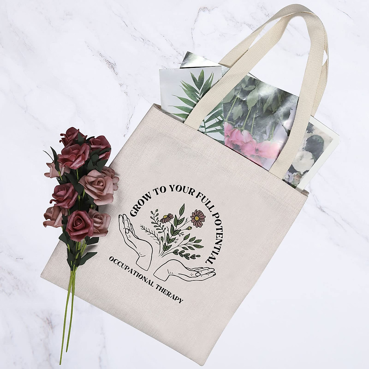 G2TUP Occupational Therapist Thank You Gift OT Canvas Tote Bag Grow To Your Full Potential Shopping Handbag Occupational Therapy Graduation Gift (Grow To Your Full Potential Handbag)