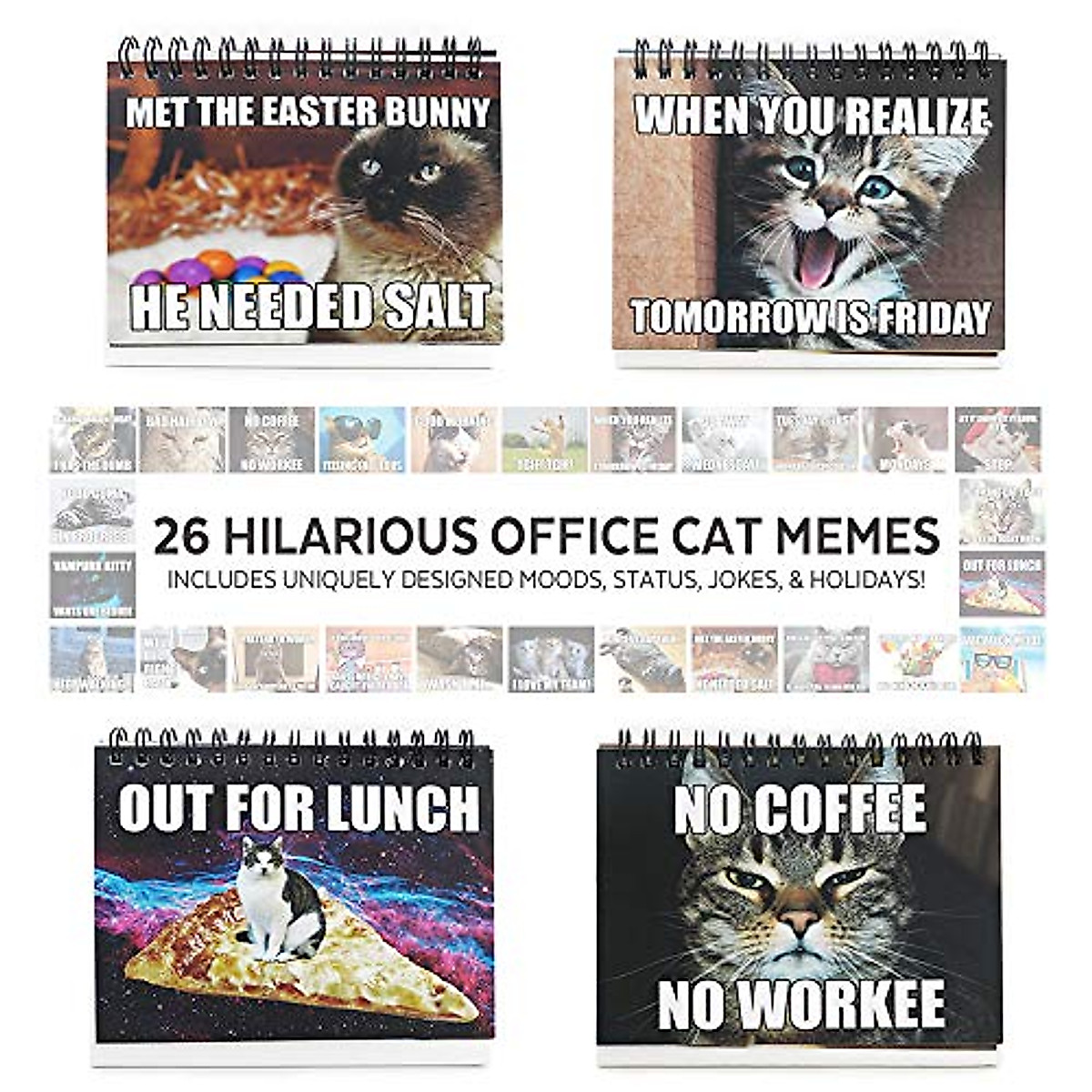 Office Gift for Cat Lovers | Cute Cat Office Supplies - Funny Cat Memes Desktop Flipbook, Cat Mouse Pad, Cat Shaped Bookmark Paper Clips, Cat Sticky Notes, Accessories for Home School Work Office