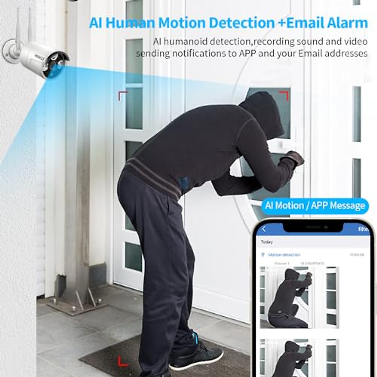 (All-in-One Monitor) 2-Antennas Enchance Outdoor Security Camera System Wireless with Monitor WiFi Home Surveillance System 3.0MP Video Surveillance