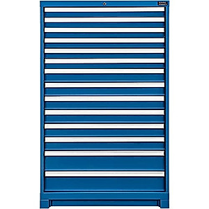 Global Industrial 14 Drawer Modular Cabinet, w/Lock, w/o Dividers, 36"Wx24"Dx57"H Blue
