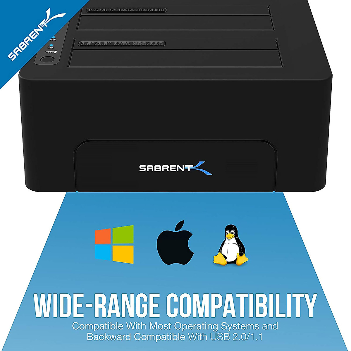 SABRENT USB 3.0 to SATA Dual Bay External Hard Drive Docking Station for 2.5 or 3.5in HDD, SSD with Hard Drive Duplicator/Cloner Function [22TB Support] (EC-DSK2)