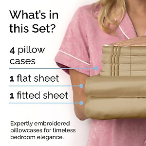 Queen 6 Piece Sheet Set - Breathable & Cooling Bed Sheets - Hotel Luxury Bed Sheets for Women, Men, Kids & Teens - Comfy Bedding w/ Deep Pockets & Easy Fit - Soft & Wrinkle Free - Queen Beige Sheets