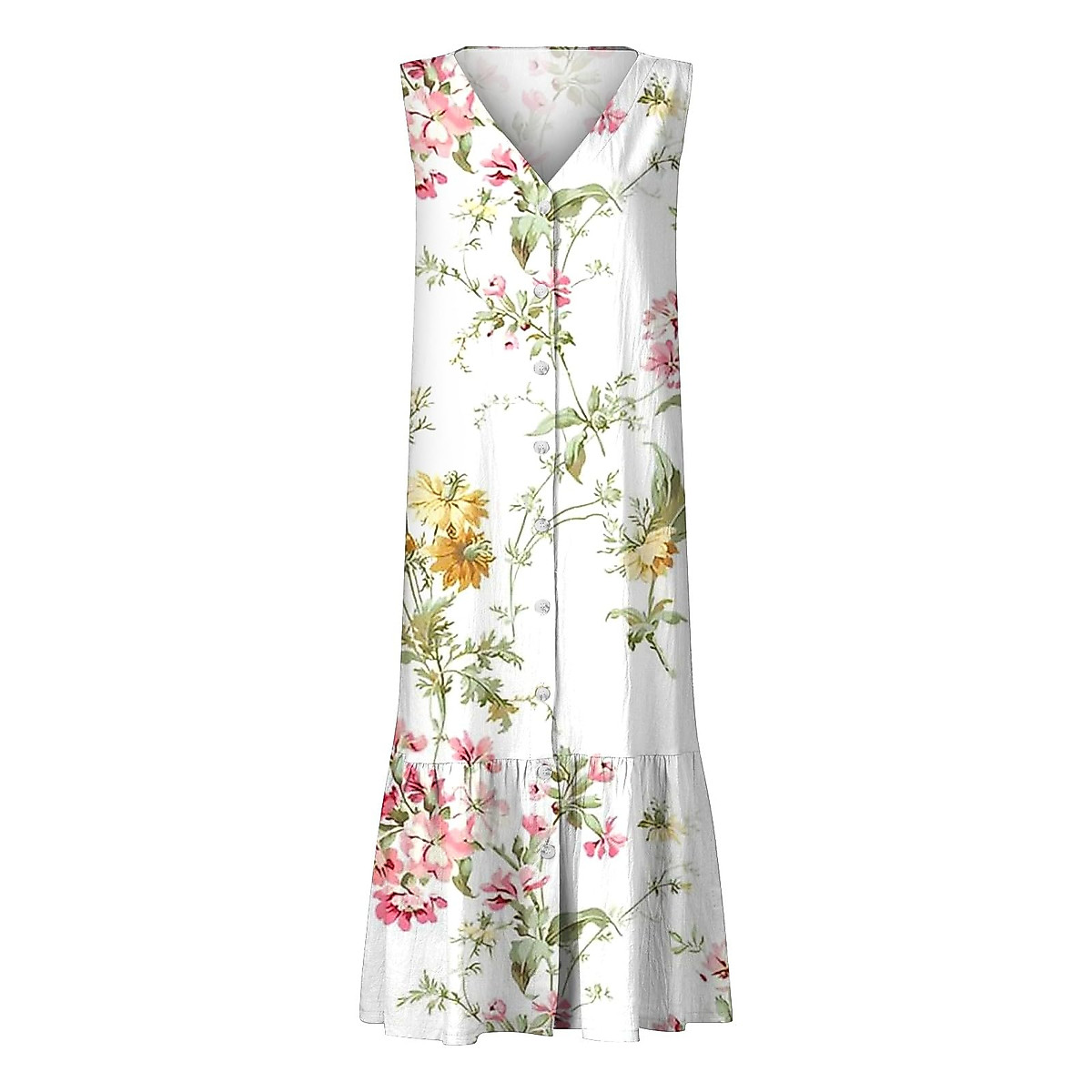 Maxi Dress Women House Dresses for Women with Pockets Curved Hem Sleeveless Summer Tank Lounge Camping Ruffle Print Cool Vneck Linen Dress Ladies Red Women's Casual Dresses Cotton Maxi Skirt