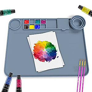 Silicone Craft Mat Silicone Art Mat with Cup Silicone Mats for Crafts - Craft Silicone Mat Silicone Painting Mat - Thick Large Silicone Artist Mat with Cup and Raised Edge for Painting (17.7"x13.7")