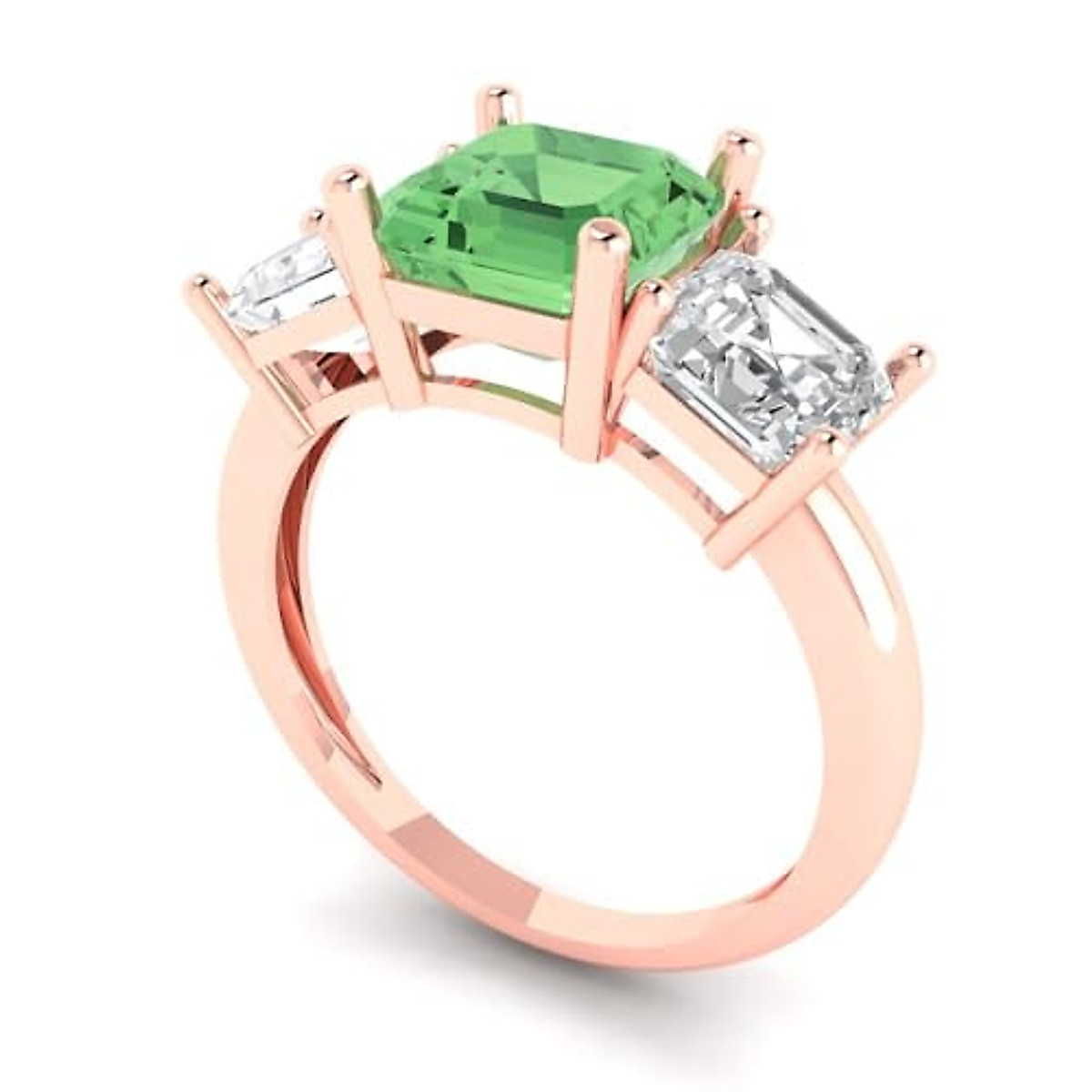3.25 ct Sq Emerald cut 3 stone Solitaire Green Simulated Diamond Engagement Promise Anniversary Bridal Ring 18K Rose Gold 3.5