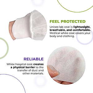 AMZ Disposable Lab Coats for Adults Medium, Spunbonded Polypropylene Medical Robes for Men and Women Pack of 10, Disposable Smocks 50 GSM, Lab Coats with Snaps, Folded Collar, Knit Wrists, 3 Pockets