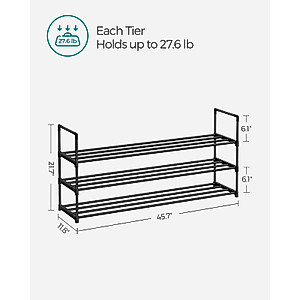 SONGMICS Shoe Rack, 3 Tier Shoe Organizer, Metal Shoe Storage Shelf for 18 Pairs of Shoes, Easy to Assemble, Entryway, Black ULSA033B01
