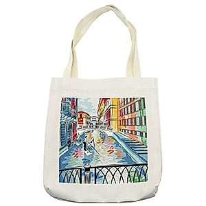Ambesonne Venice Tote Bag, Colorful Sketch of a Landscape the Bridge of Sighs in Venice Romantic Scene, Cloth Linen Reusable Bag for Shopping Books Beach and More, 16.5" X 14", Multicolor