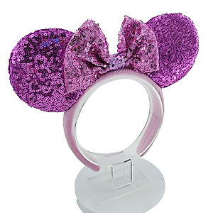 WW-WONDERFULWORLD Purple Mouse Ears Headbands With Bow & Snowflake & Girls Sequins, for Cartoon Princess Costume Cosplay Decoration, Glitter Christmas Party for Kids & Women; PR (Soft Flannel)