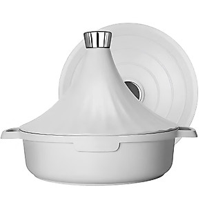 Xgxoz Tagine Dish Non-Stick Tagine Pot with Two Lids 28 Cm Multipurpose Soup Pot for Slow Tasty And Tender Cooking of Meat And Fish,White