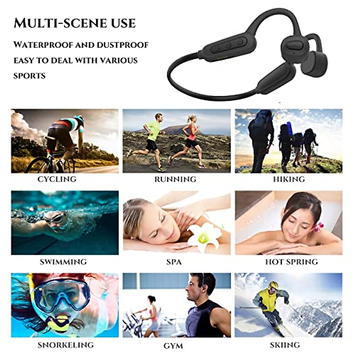 LeBoomon Waterproof Bone Conduction Headphones Wireless Bluetooth 5.0 Built-in 16G Mp3 Player IP68 Waterproof Swimming Headset with Mic for Running Swimming Cycling Gym