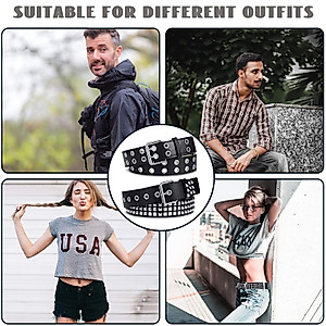 2 Pcs Rivet Studded Punk Belt Double Grommet Belt Gothic Belt for Women Men Gift (Black,No Chain)