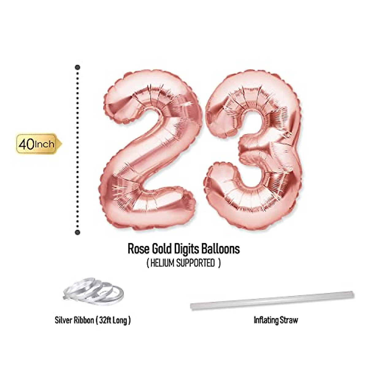 23rd Birthday Party Decorations Rose Gold Supplies Big Set for Women with Birthday Banner and "23" Digit Balloon for Her Including Latex and Confetti Balloons