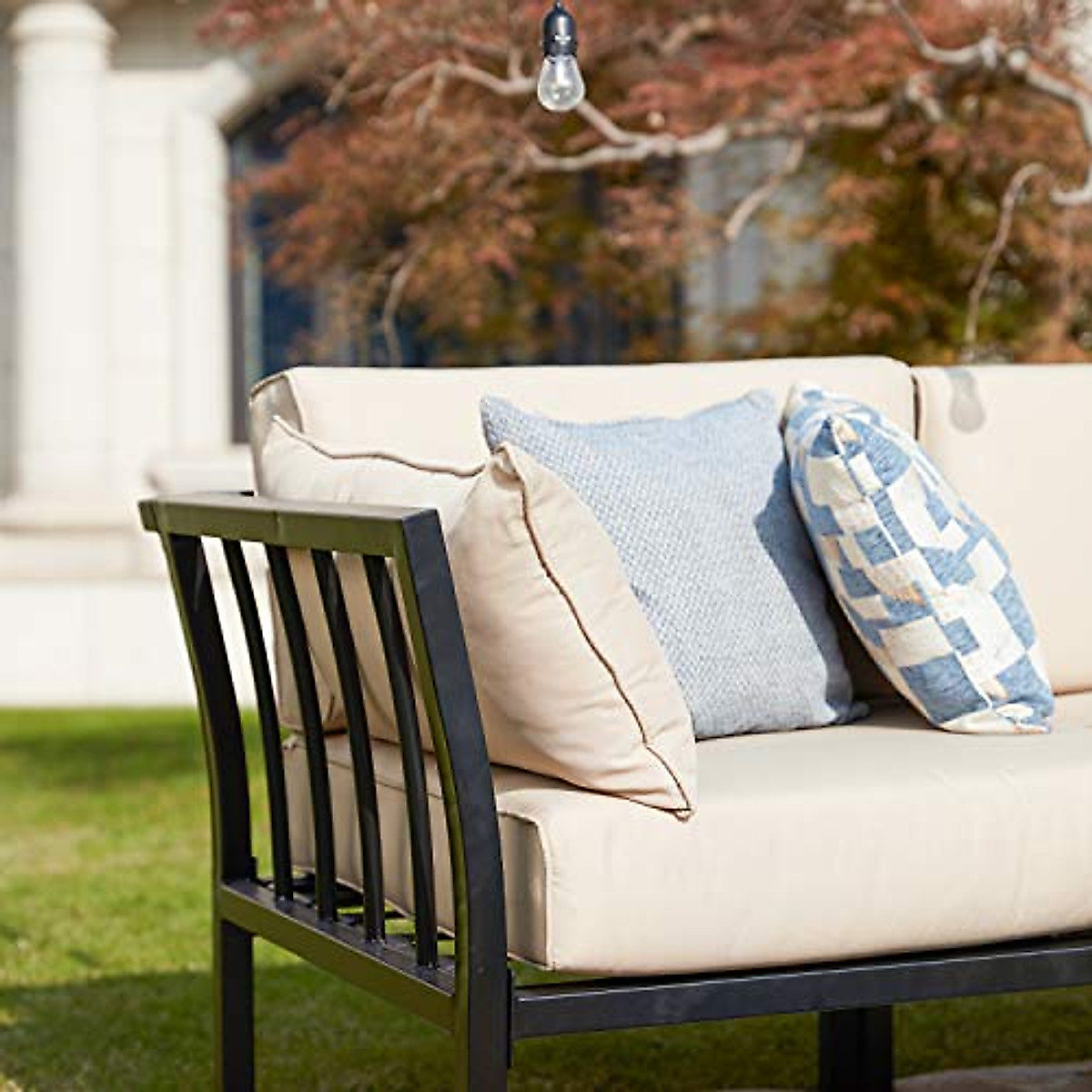 PatioFestival 2-Seat Conversation Set Patio Sectional Sofa Set 2 PCS Outdoor Metal Furniture with Cushioned Seat for Garden,Lawn,Pool