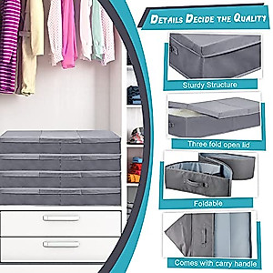 4 Pack Under Bed Storage Bins with Lids Large Underbed Storage Containers with 3 Handles Long Flat Stackable Underbed Storage Containers for Organizing Clothes, Shoes, Toys, Blanket, Garage Boxes