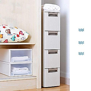 Dresser Storage Drawer Units Narrow Rolling Storage Cabinet Plastic 4-Drawer Storage Cart on Wheels,Standing Shelf Units for Bathroom Bedroom Office Kitchen Living Room (4-Drawer)