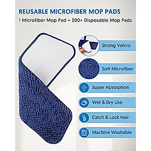 Microfiber Mops for Floor Cleaning - BPAWA Flat Floor Mop Wet Dry Dust Mop for Hardwood Floors Laminate Wood Tile Vinyl Wall Hard Surface, Bathroom Kitchen Mop with 4 Reusable Washable Chenille Pads