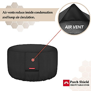Porch Shield Fire Pit Cover - Waterproof 600D Heavy Duty Fade Resistant Round Patio Fire Bowl Cover Black - 32 inch