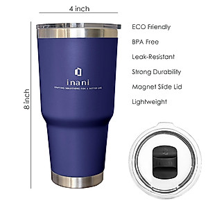 inani 30oz Stainless Steel Tumbler, Insulated Travel Coffee Cup, Leak-Resistant, Spill-Proof Lid, Dishwasher Safe, BPA-Free, Double-Wall Insulated Premium Travel Mug For Hot Or Iced Coffee, Navy