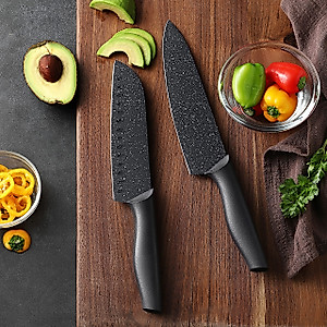 Marco Almond Kitchen Knife Set, KYA39 12-Piece Chef Knife Sets, 6 Knives with 6 Blade Guards, Stainless Steel Knives Set for Kitchen with Covers, Black