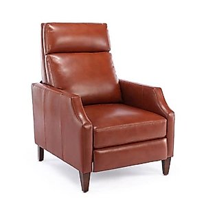Comfort Pointe Biltmore Caramel Faux Leather Push Back Recliner with Wooden Legs