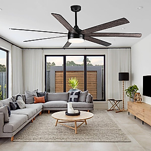 Viossn 62 Inch Outdoor Ceiling Fan with Lights, 7 Reversible Blades, Dimmable, Black with 6" & 12" Downrods for Bedroom, Living Room, Patio