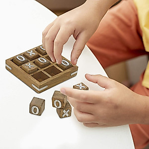 TOSQP27 Tic Tac Toe XO Blocks Game Brain Teaser Puzzle Wooden Handcrafted Family Board Games Unique Gifts for All Occasions