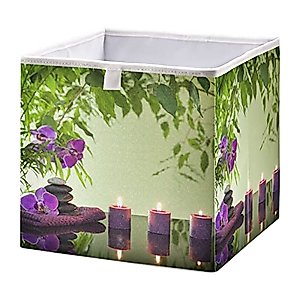Kigai Aromatic Candles and Orchids Cube Storage Bins - 11x11x11 in Large Foldable Cubes Organizer Storage Basket for Home Office, Nursery, Shelf, Closet