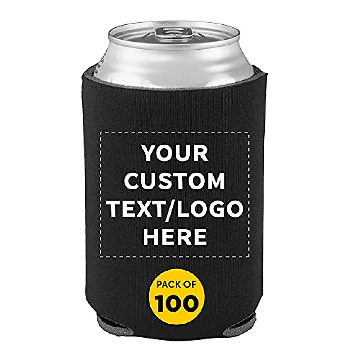 Can Coolers - 100 pack - Customizable Text, Logo - 4mm Collapsible Beer Holders To Keep Your Beer Cold - Insulated Cans Holder - Black