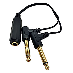 Qaoquda 1/4 inch Splitter Cable, 1 Feet Gold Plated 6.35mm Female to Dual 2 x 1/4" Male TS Mono 90 Degree Right Angle Y Splitter Audio Cable (635F/2M)