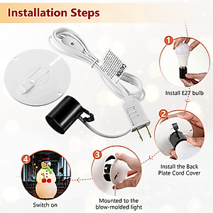 Meonum 2 Set Blow Mold Light Kit Replacement, E27 E26 Single Light Cord Kit with Switch Fuse Plug, for Indoor Outdoor Halloween Christmas Village House Craft Decorations and Salt Lamp