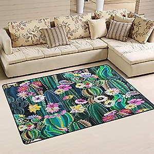 ALAZA Home Decor Blooming Cactus Cacti Succulents Area Rug Carpet, Rugs Floor Carpet Mat Living Room Carpet for Girl's Room Home Indoor Decor 3'x5'