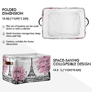 Mazeann Paris Storage Basket Bin Collapsible Foldable for Clothes Toys Storage Cabinets Waterproof Storage Box 15 x 11 x 9.5 inches, Eiffel Tower, Black White and Pink, 2PCS