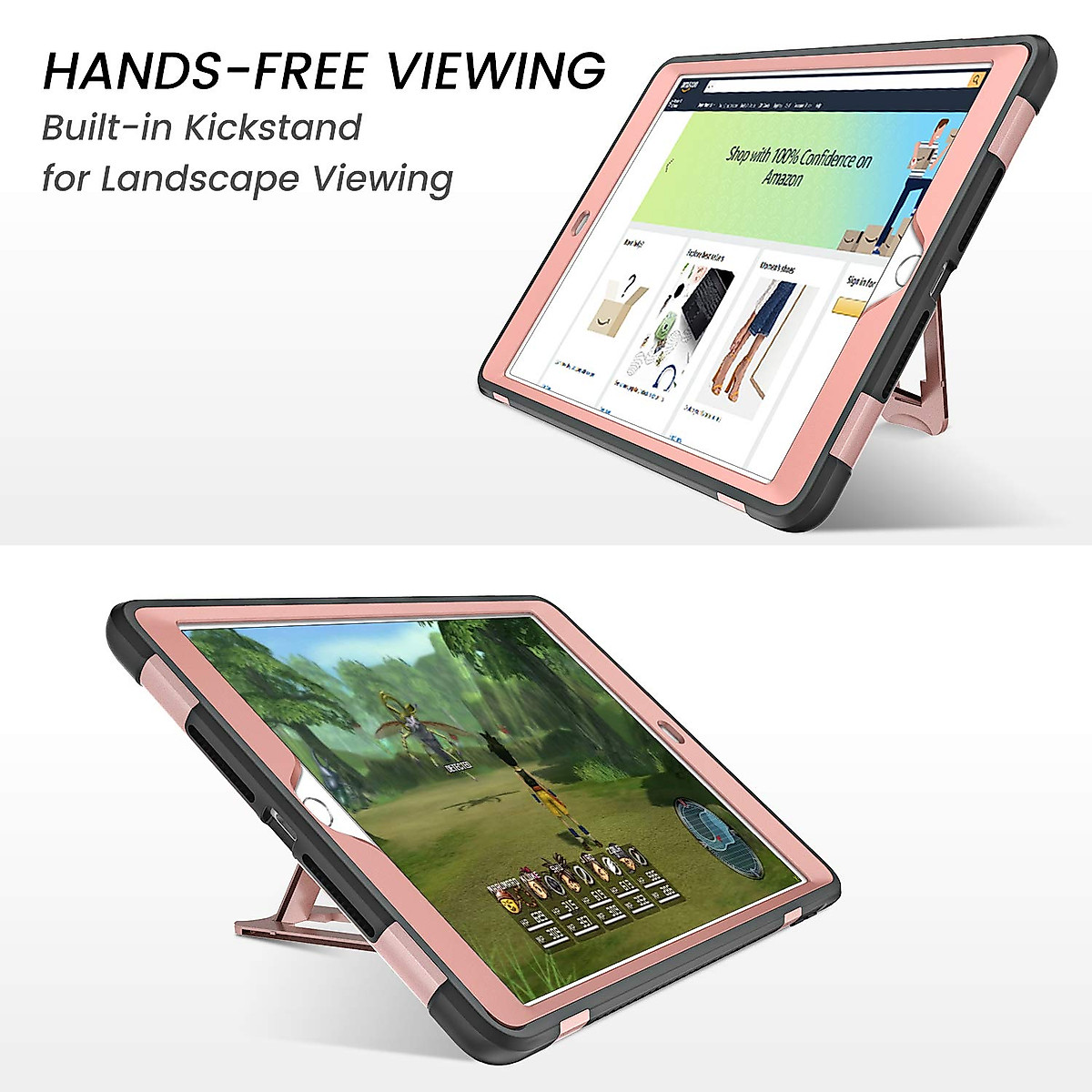 BENTOBEN case for iPad 9th / 8th/ 7th Generation 10.2 ( 2021/2020/2019) Glitter Sparkly 3 Layers Shockproof Kickstand Protective Tablet Cover, Rose Gold