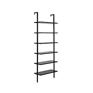 Nathan James Theo 6-Shelf Tall Bookcase, Wall Mount Bookshelf Wood Shelves and Metal Frame, Matte Black