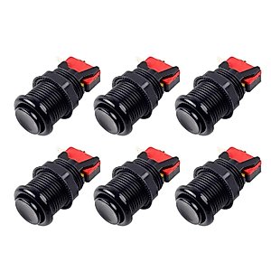 EG STARTS 6X American Style Standard Arcade Buttons Switchable Happ Type 30mm Push Button 3/16" Terminal for Jamma Mame Kit Parts (Black)