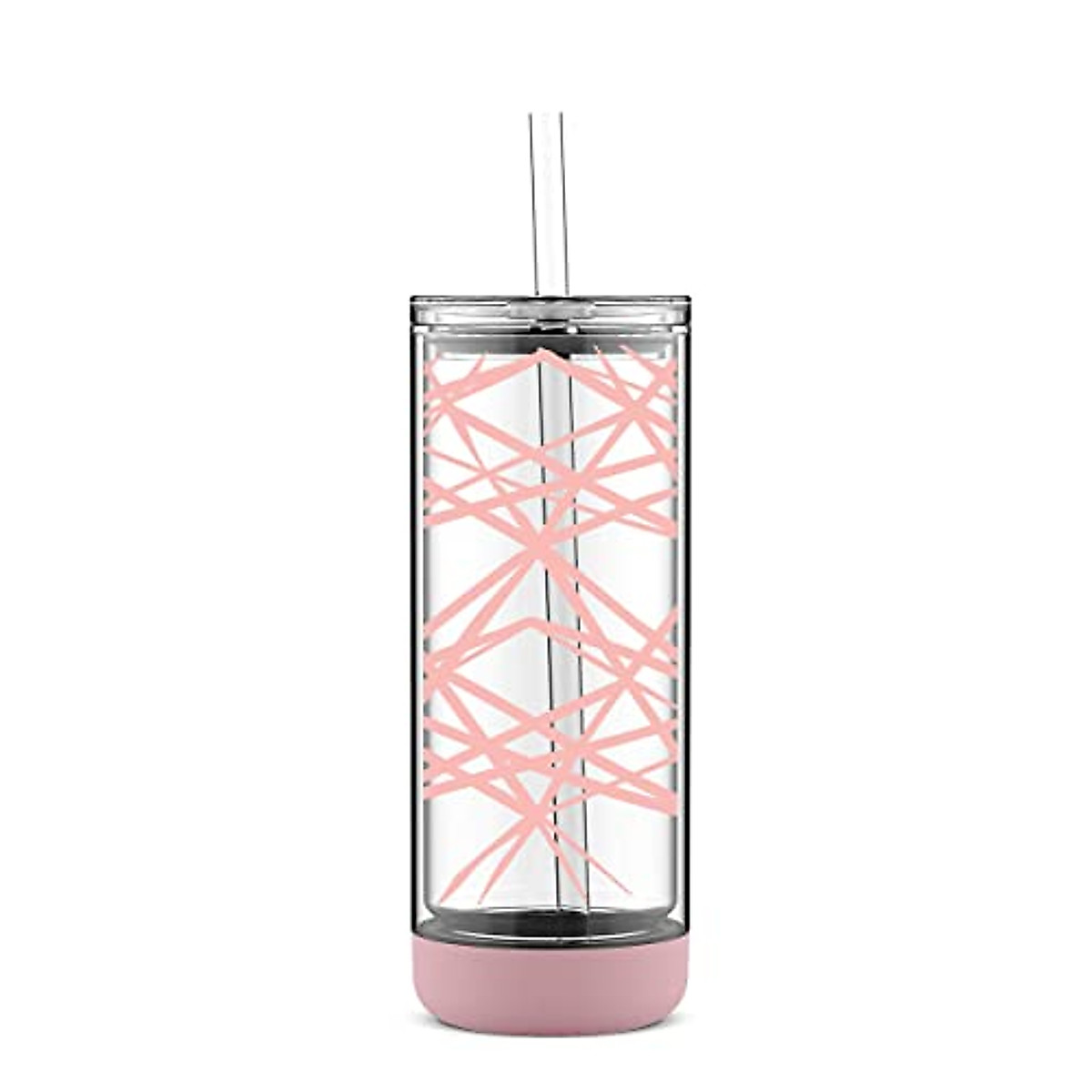 Ello Peak Double Wall Insulated Plastic Tumbler with Straw, 22 oz, Pink Satin Lasers