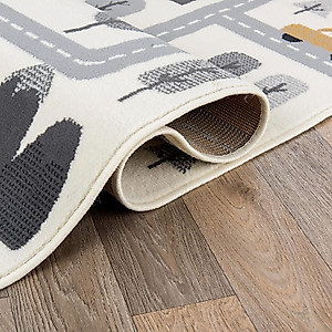 Rugshop Kids Play Road Rug for Playroom,Kidsoom,Nursery Room Interactive Cityscape for Cars and Toys Indoor Soft Area Rug 8' x 10' Cream