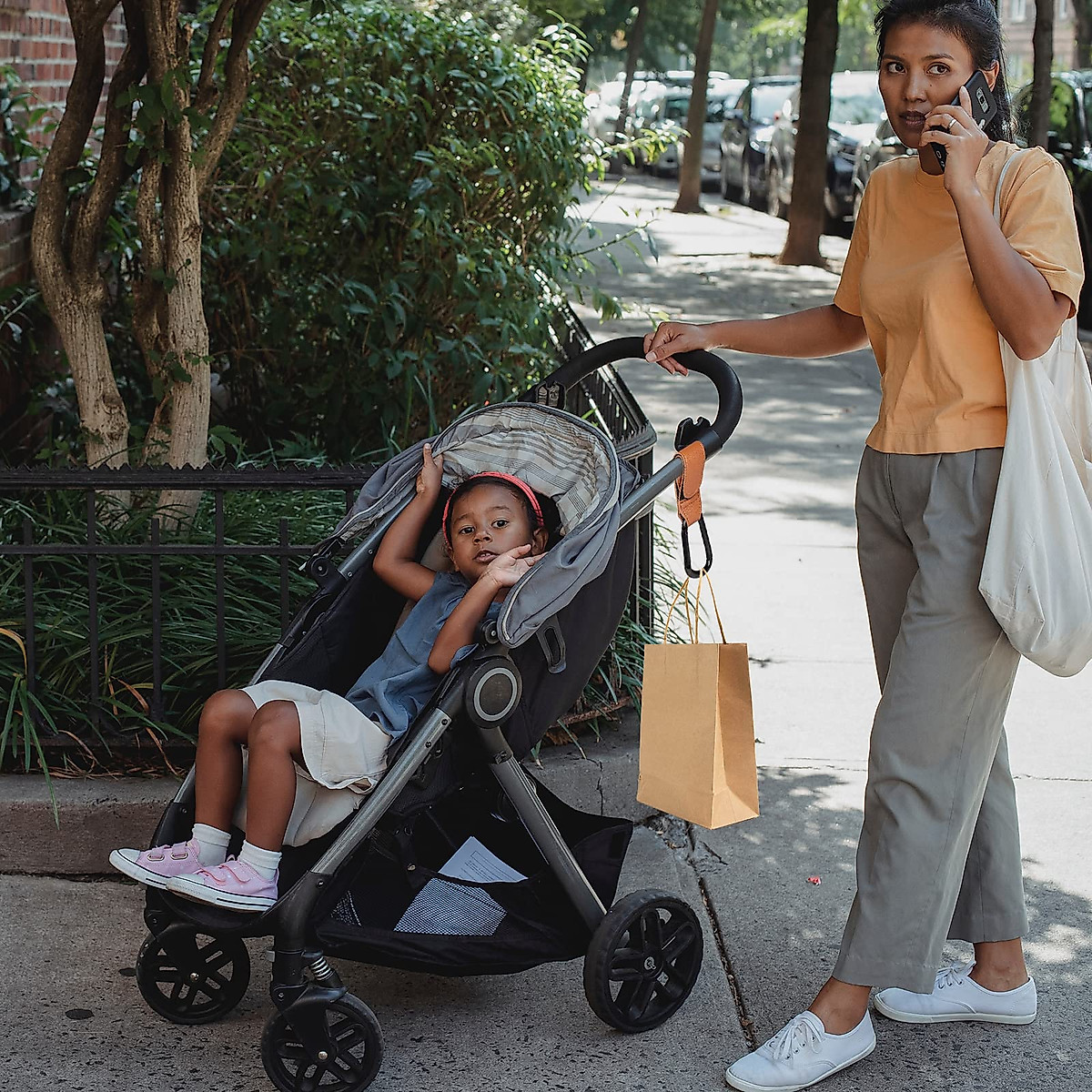 SAVITA 2pcs Baby Bag with Stroller Hooks, Leather Stroller Organizer Pram Buggy Hook Clip for Hanging Shopping, Dressing and Diaper Bags